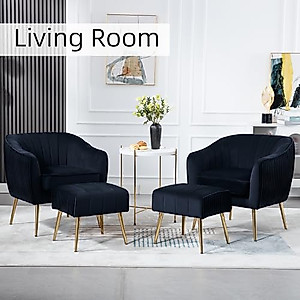 Westice Accent Chair with Ottoman, Upholstered Living Room Chair Velvet Sofa Chair with Footrest for Bedroom Reading Room Apartment Office, Black