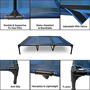 Fuzzywoozy Elevated Dog Bed, Outdoor Raised Dog Cots Beds with No-Slip Feet, Pets up to 50/70/150lbs (X-Large, Blue)