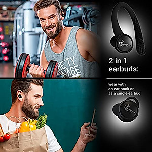 Sky High Logic True Wireless Earbuds with Charging Case - Bluetooth 5.0 Headphones with Ear Hook - Environment Noise Canceling, Waterproof for Fitness, Calls Sky7 Black