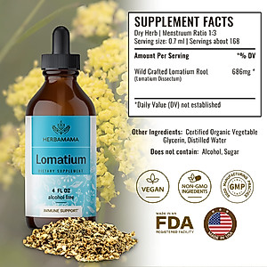 HERBAMAMA Lomatium Tincture - Organic Lomatium Root Drops (4 Fl Oz (Pack of 1))