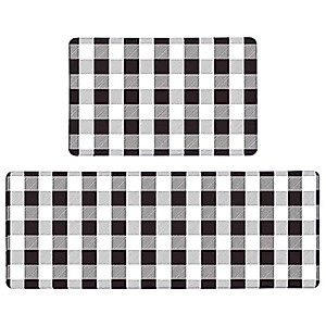 Pauwer Anti Fatigue Kitchen Mat Set of 2, Farmhouse Kitchen Rugs Non Skid Washable, Cushioned Kitchen Mats for Floor, Waterproof Memory Foam Kitchen Floor Mats, Standing Desk Mat Kitchen Runner Carpet