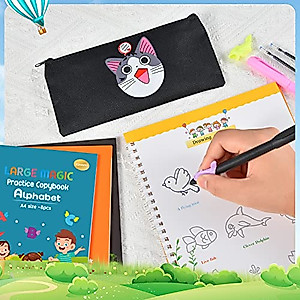 4 Pack Large Magic Practice Copybook for Kids,Reusable Handwriting Workbook,Grooves Calligraphy Practice for Preschoolers,Pen Control Writing Skill Practice,Auto Disappearing Ink Pen for Beginner
