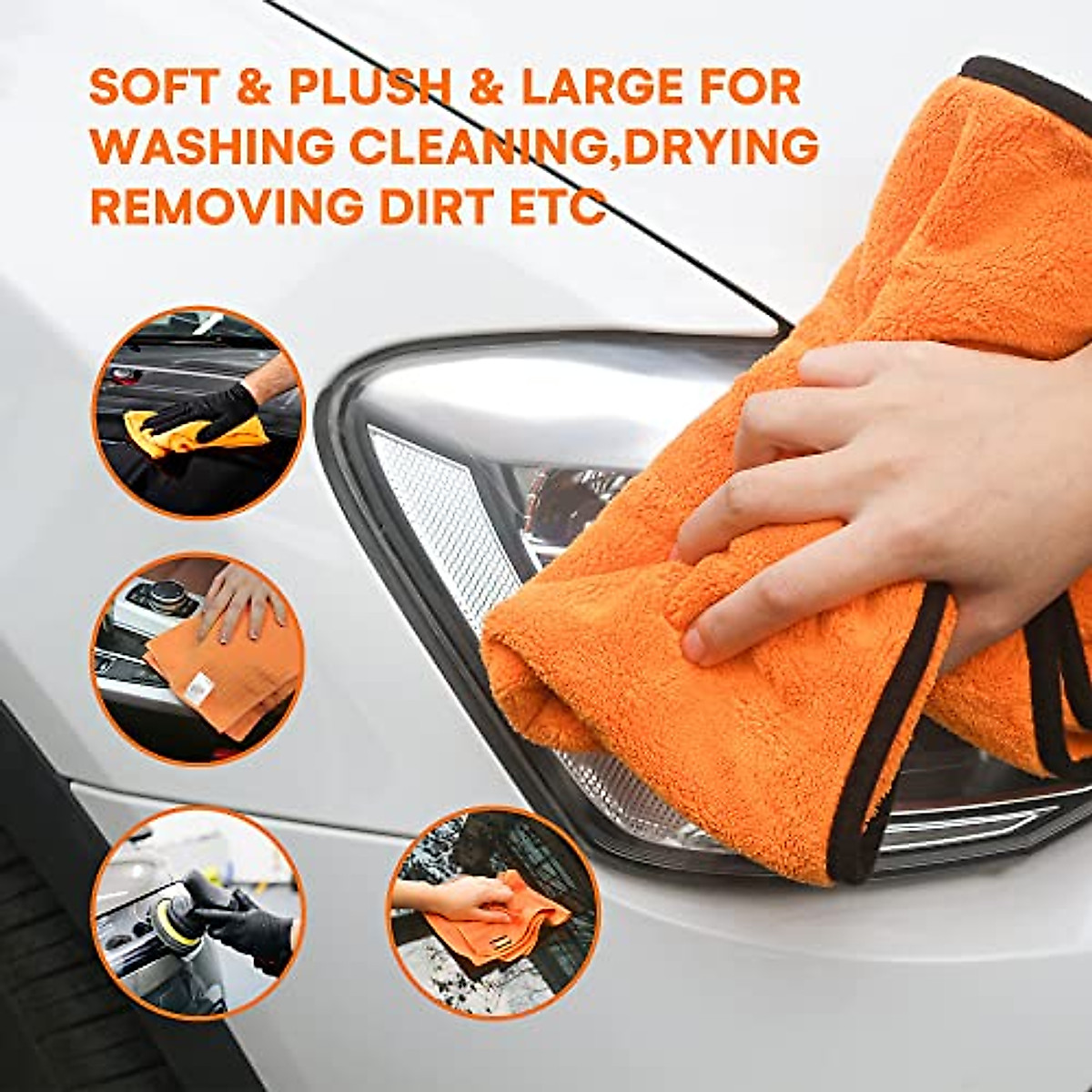TIIKERI Super Microfiber Towels 6PCS for Cars Washing Polishing and Window Cleaning Supplies etc Multi-Purpose Use