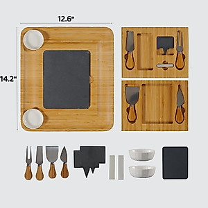 UXPEYIC Cheese Board and Knife Set, Bamboo Charcuterie Boards with 2 Slide Out Drawers, Large Cheese Platter Meat Charcuttery Serving Tray with 2 Ceramic Bowl and Marble Slab for Housewarming Party
