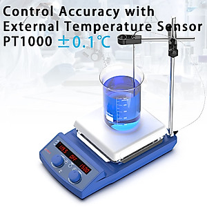 Magnetic Stirrer with Hotplate, 7 Inch Ceramic Hotplate, Speed and Temperature Adjusting, with Timer and Display, max 20L Stirring Capacity, 50 to 1500rpm, up to 510°C(950°F)