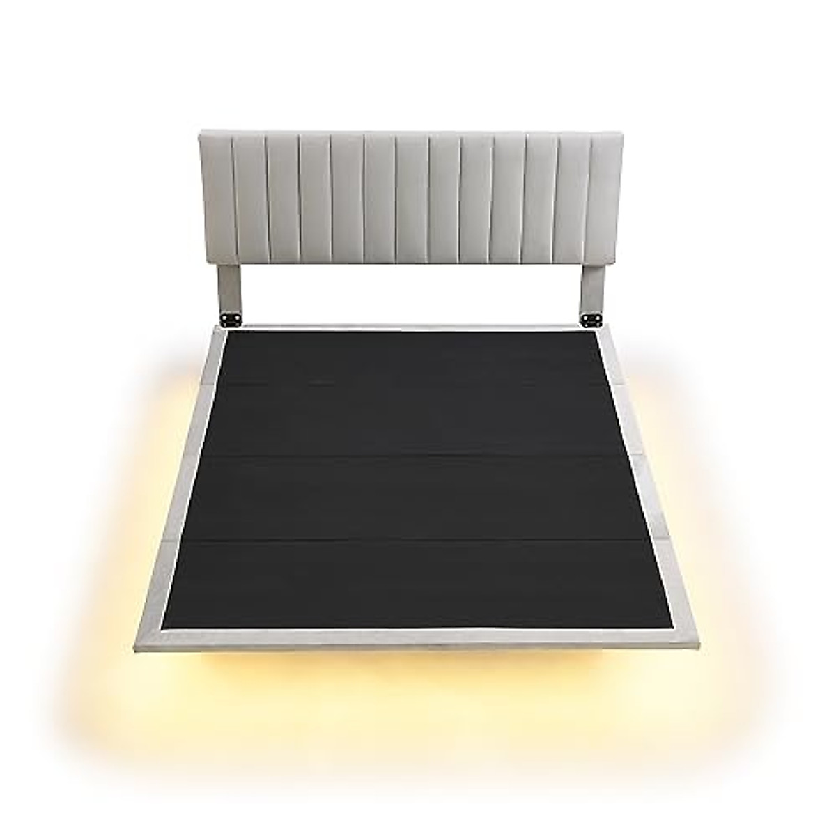 Queen Size Upholstered Platform Bed with Sensor Light and Headboard, Floating Velvet Design, Sturdy Wood Frame, No Box Spring Needed, Gray