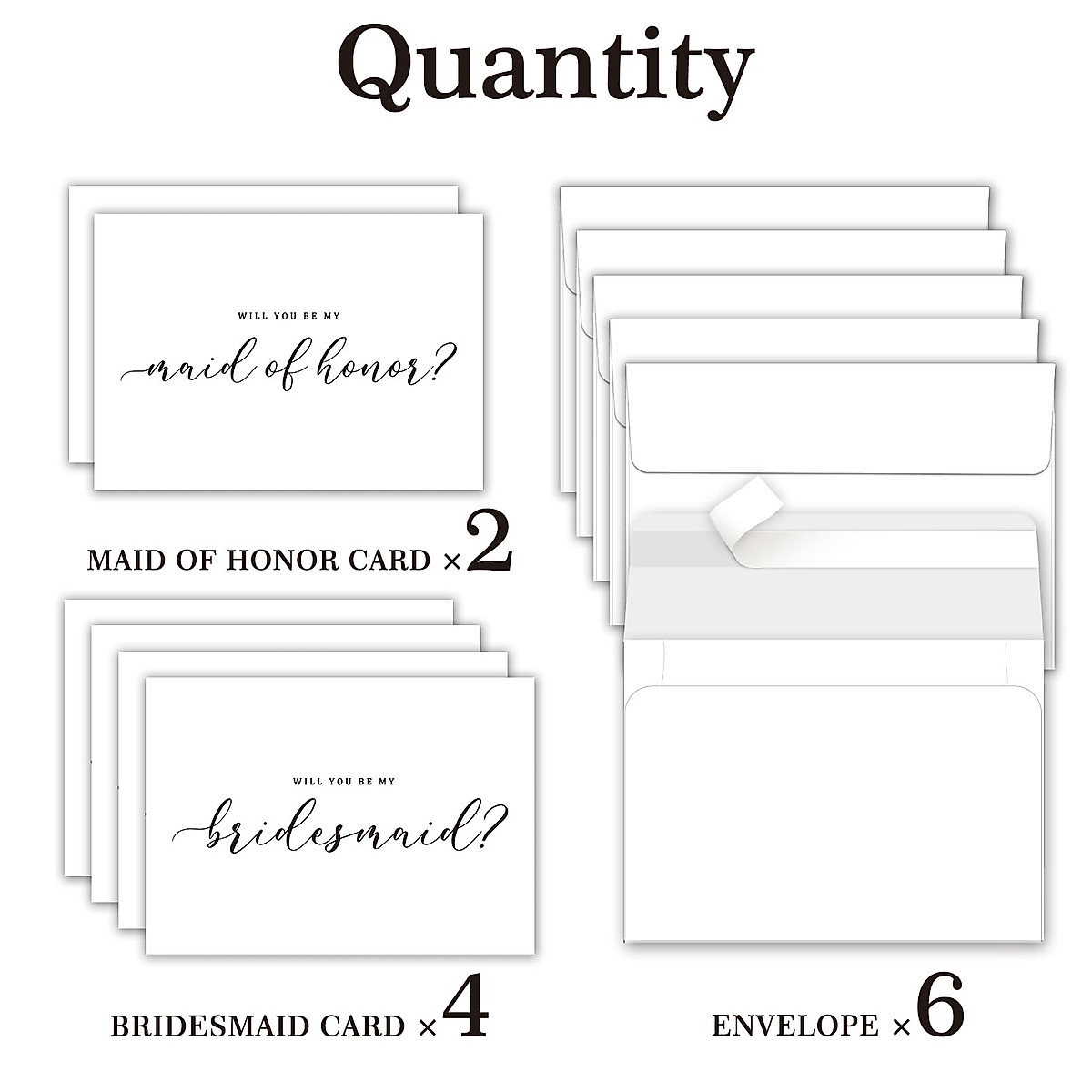 CGBRspacex Will You Be My Bridesmaid Cards (6 Packs), Bridesmaid Proposal Cards, 4 Bridesmaid Cards, 2 Maid of Honor Cards, Wedding Card with 6 Envelopes