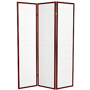 Red Lantern 6 ft. Tall Window Pane Shoji Screen-Rosewood-3 Panels Room Divider