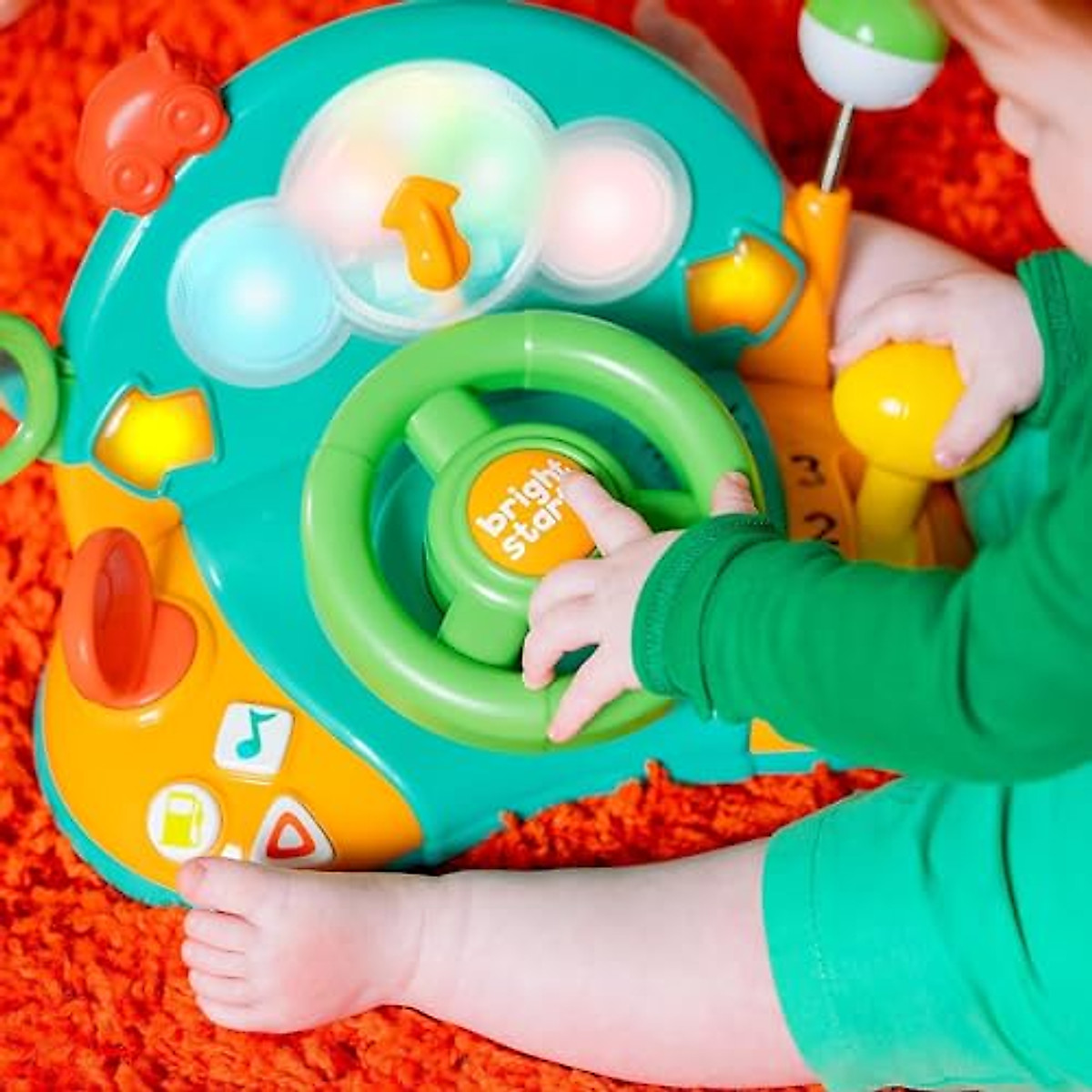 Bright Starts Lights and Colors Driver Toy Steering Wheel with Car Sounds for Pretend Play - Green, 6 Months and up