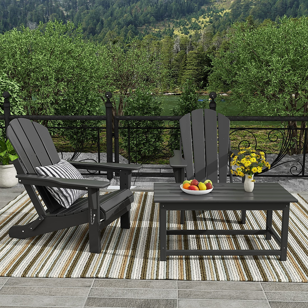 WestinTrends Malibu Outdoor Coffee Table, 35" x 17.5" All Weather Poly Lumber Patio Adirondack Coffee Table for Garden Lawn Porch Balcony, Gray