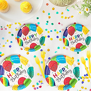 DECORLIFE Birthday Plates and Napkins Party Supplies Serves 24, Birthday Party Supplies for Kids Adults Girls Boys, Rainbow Confetti Balloons Party, Total 96PCS