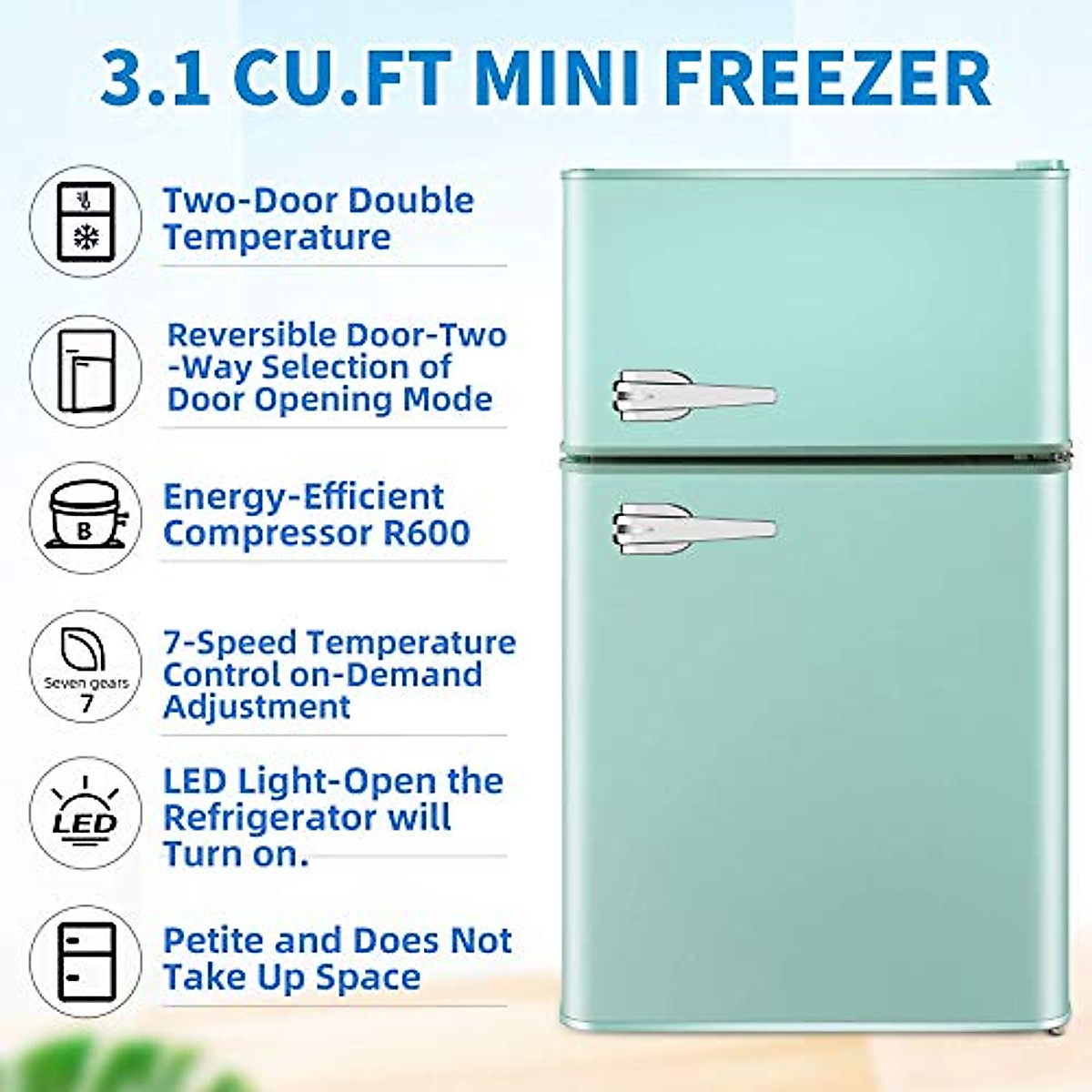 LHRIVER 3.2 Cubic Feet Compact Refrigerator with Freezer,Adjustable Mechanical Thermostat, Energy Saving, Compact Beverage Refrigerator with LED Use for Dorm, Apartment
