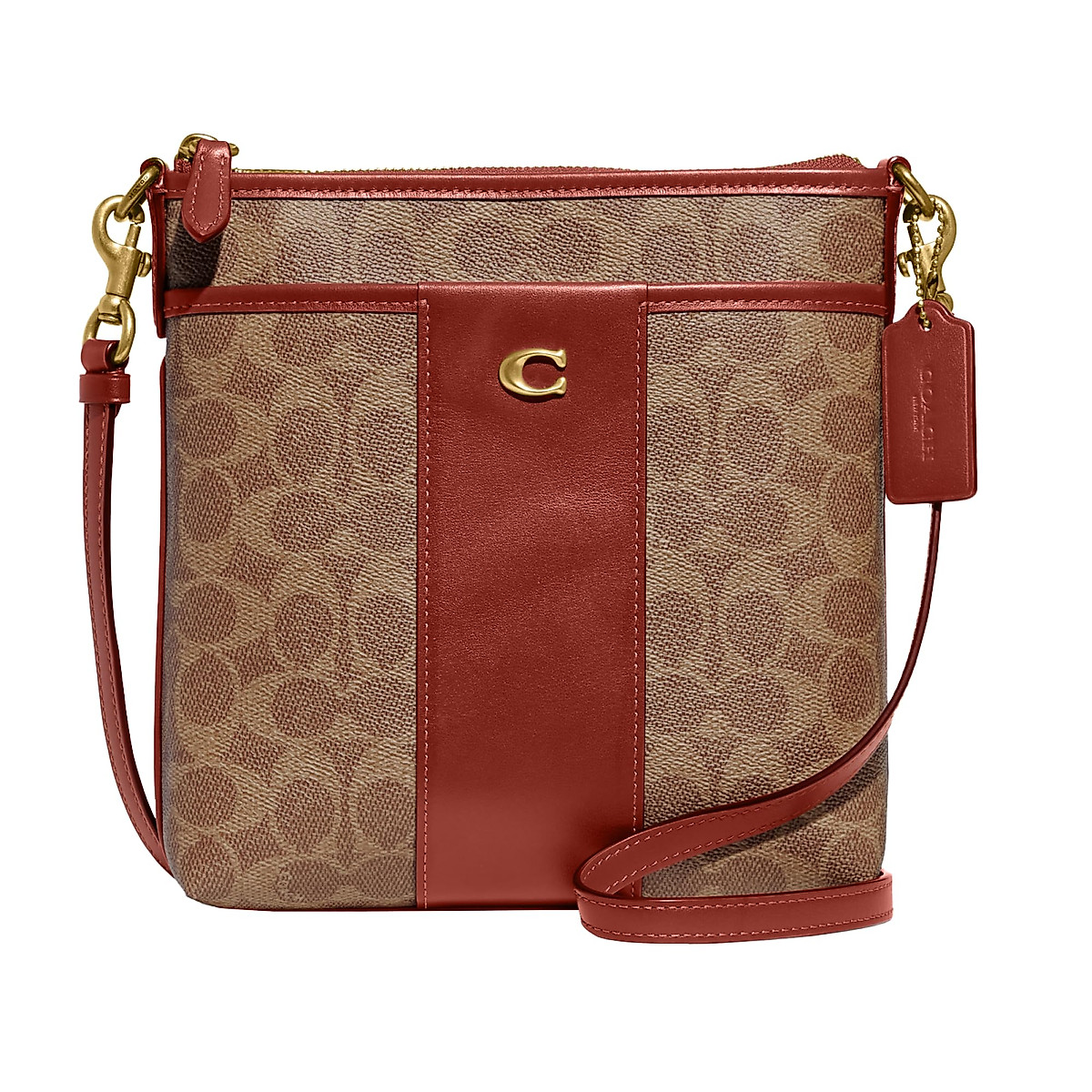 COACH Color-block Coated Canvas Signature Kitt, Tan Rust, One Size