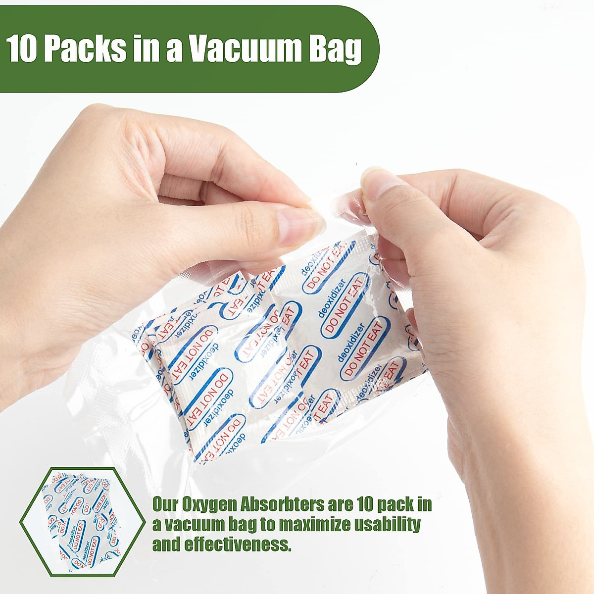 LinsKind 110 Packs 100CC Food Grade Oxygen Absorbers (10 Packs in Individual Vacuum Bag) & 120 Packs 300CC Oxygen Absorbers for Food Storage (10 Packs in Individual Vacuum Bag)