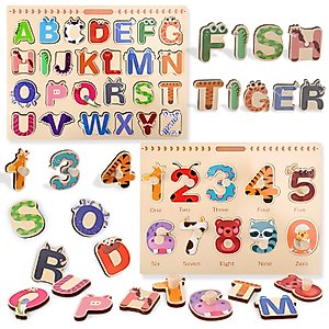 Aomola Wooden Puzzles for Toddlers,Alphabet ABC Puzzle Numbers Puzzle Set,Kids Educational Preschool Pegged Puzzles,Learning Toys Gift for 3 Year Old and Up Boys and Girls