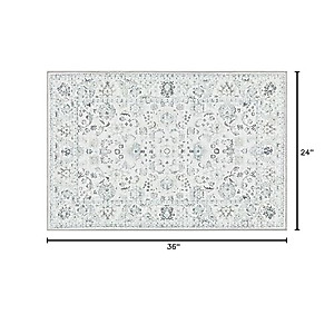 Well Woven Elle Basics Silk Ivory 2'x3' - Non-Slip Rubber Backed Washable Modern Vintage Area Rug for Bedrooms, Kitchens & Entryways - Easy to Clean & Durable