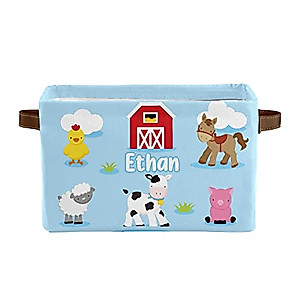 Deven Farm Animal Blue Personalized Large Storage Baskets for Organizing Shelves with Handle,Closet Decorative Storage Bins for Bathroom,Nursery,Home 1 Pack