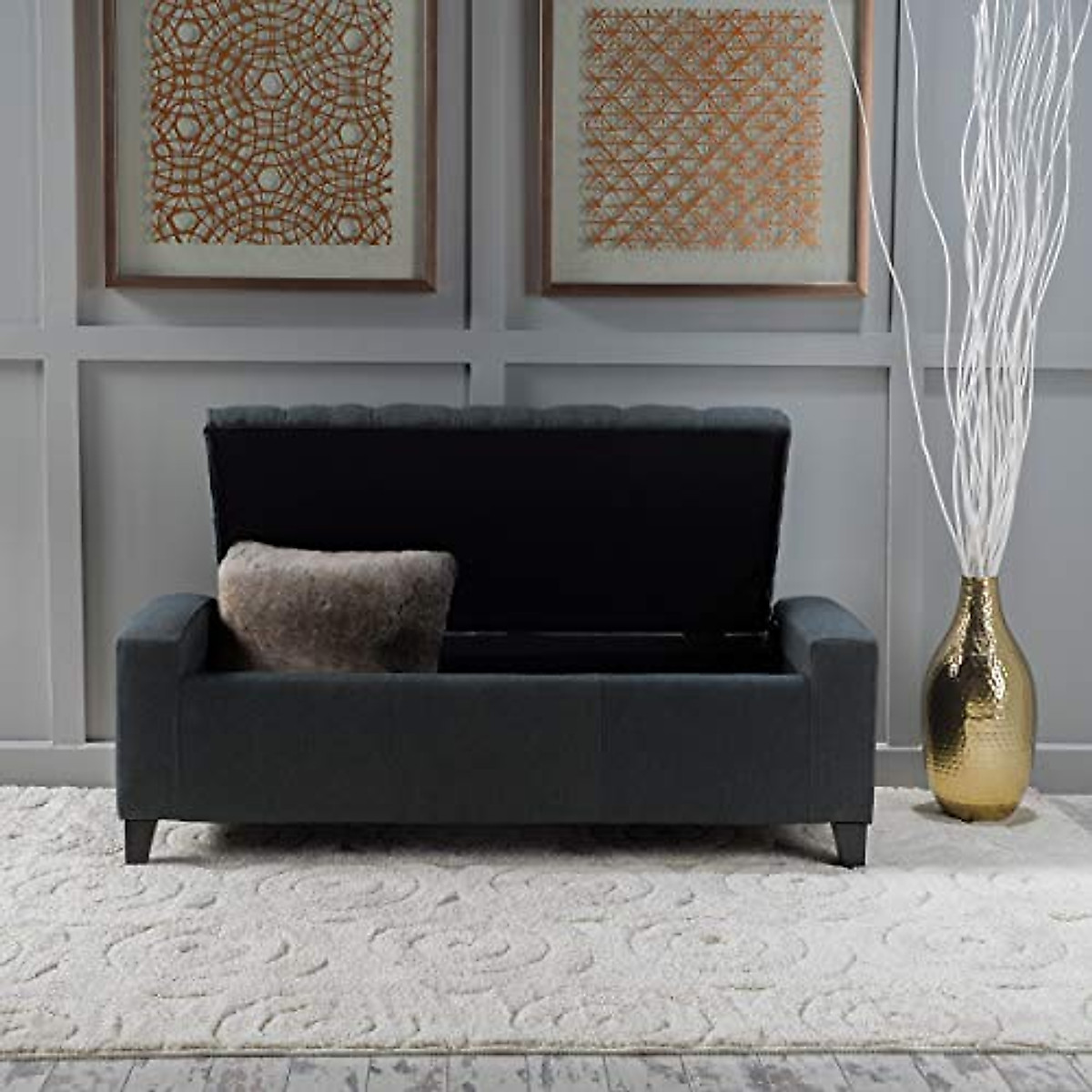 Christopher Knight Home Hikaru Fabric Storage Ottoman, Dark Grey Dimensions: 20.50”D x 51.00”W x 17.00”H