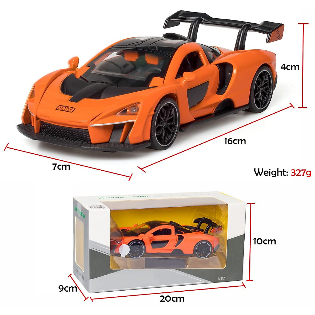Alloy Collectible Orange McLaren Senna Toy Car Model Pull Back Vehicle DieCast with Lights and Sound