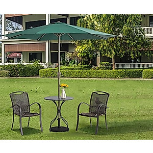 AAHOME 4 Piece Outdoor Patio Furniture Set，2 Rattan Chairs and 1 Round Coffee Table with 1.9" Umbrella Hole and 1 Green 9’ Patio Umbrella with Base Included, for Deck Garden Backyard Lawn Poolside.
