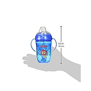 Nuby 2 pack Comfort Trainer 2 Handle Cups with 360 Weighted Straw and Soft Silicone Spout, 9 Oz, Blue Lion and Red Monkey