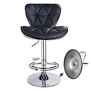 Leader Shell Back Bar Stools Set of 2, Adjustable Bar Stool with Back, Swivel Barstools (Black)
