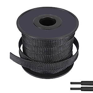 100ft-1/4inch PET Expandable Braided Sleeving Wire Loom Cable Sleeves Automotive Wire Sleeve Cable Management Wrap Wire Protector Tubing Desk Wire Organizer for Home, Office, Audio HDMI Cable, Black