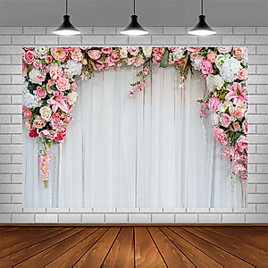 ABLIN 8x6ft Flower Wall Backdrop for Bridal Shower Wedding Pink Flowers Photography Background Happy Birthday Banner Wedding Anniversary Bridal Shower Decorations Photo Shoot Props