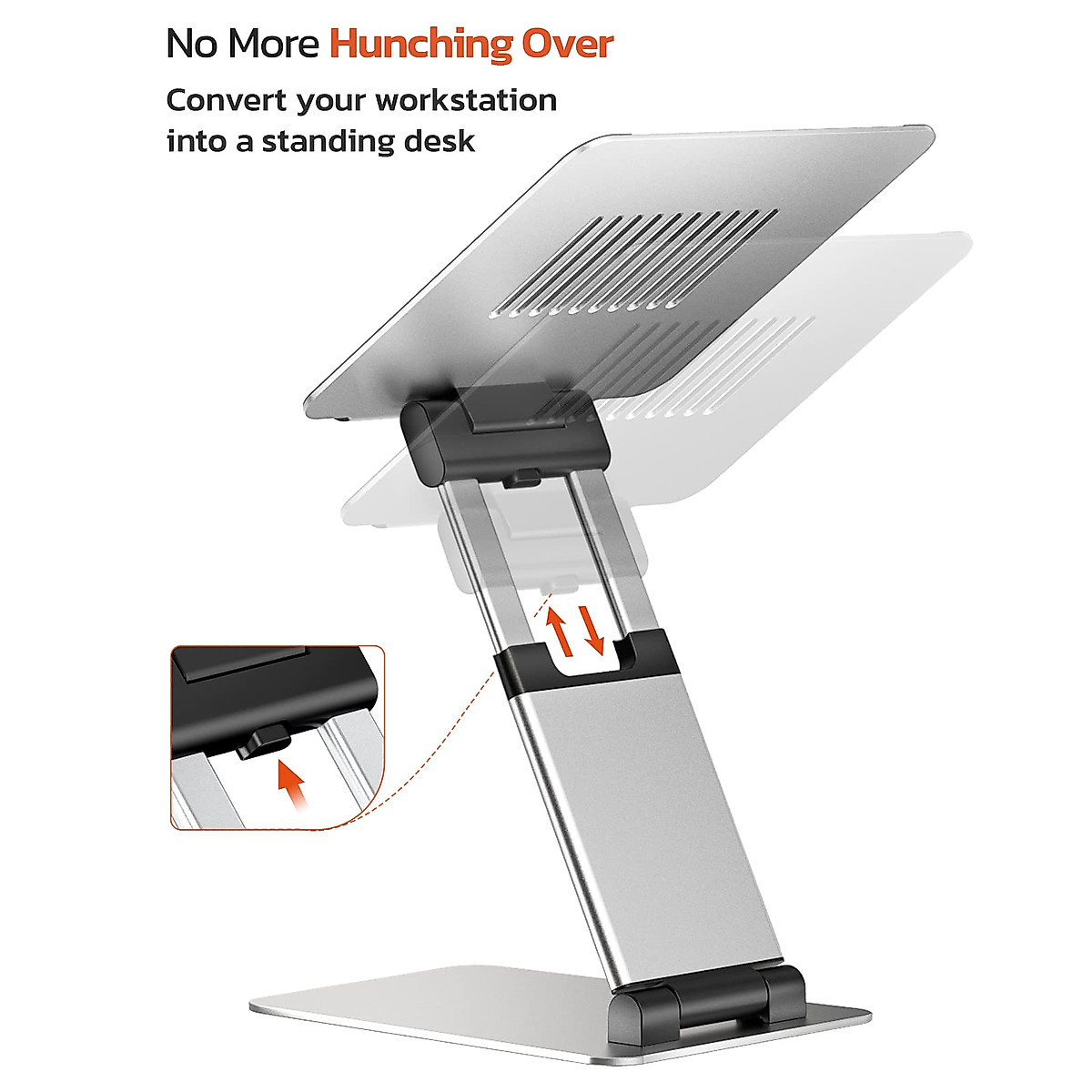 Ergonomic Laptop Stand for Desk, Sit to Stand Laptop Riser, Adjustable Height up to 21", Standing Computer Stand, Promote Healthy Posture Compatible with MacBook Air Pro, All Laptops 10-17"-Silver