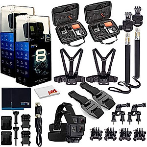 GoPro HERO8 Black Digital Action Camera - Waterproof, Touch Screen, 4K UHD Video, 12MP Photos, Live Streaming, Stabilization - with Mega Accessory Kit - All You Need Bundle - 2 Pack