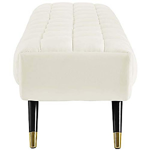 Modway Adept Mid-Century Modern Velvet Upholstered Tufted Accent Bench in Ivory