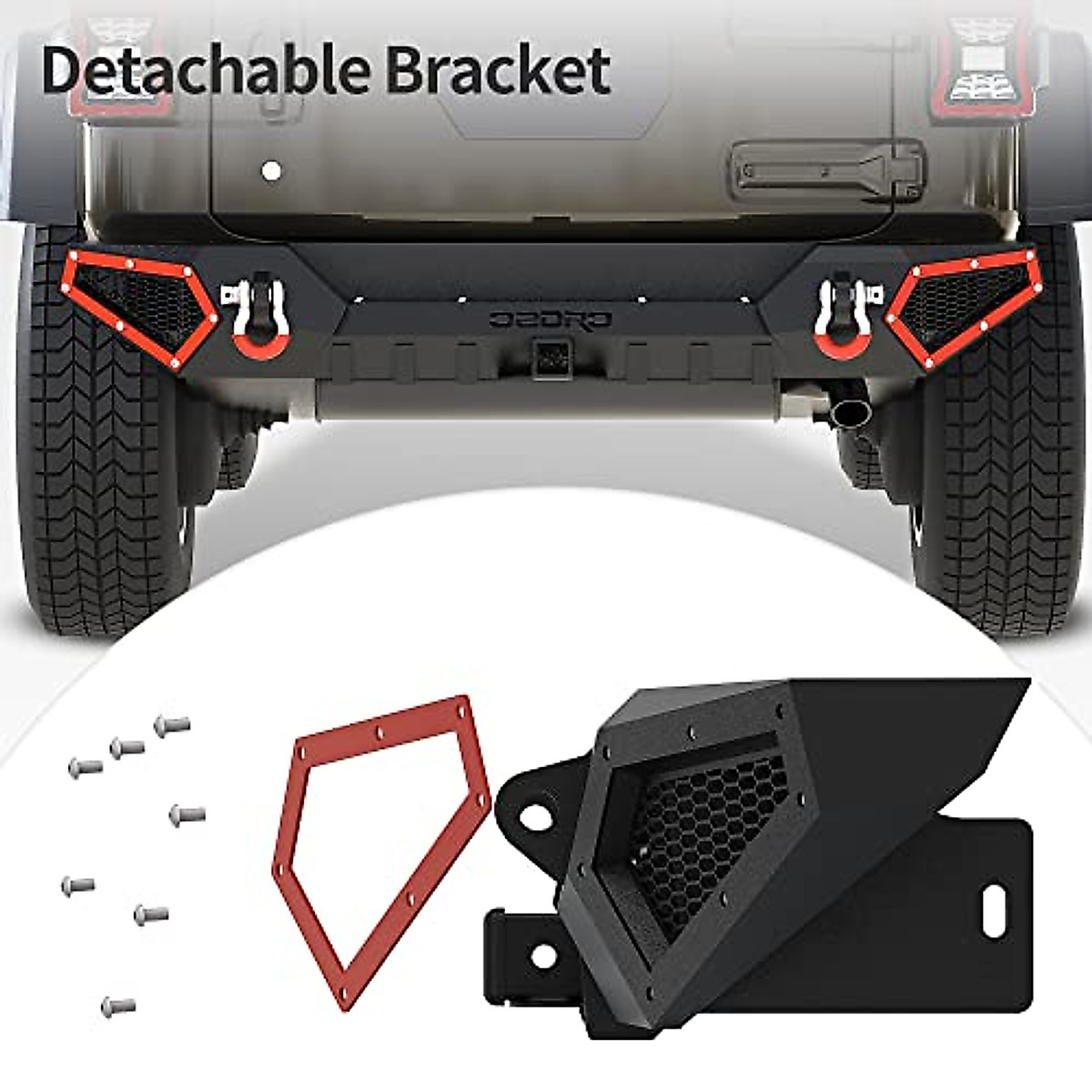 OEDRO Rear Bumper Compatible with 2018-2025 Jeep Wrangler JL & Unlimited JLU (2/4 Doors), Rock Crawler Full Width Bumper with Hitch Receiver & 2 x D-Rings