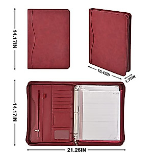 Linaxbong Padfolio Portfolio Business Binders—3 Ring Binders，Secure Zippered Closure，Resume padfolio Business Organizer—Pu Leather Padfolio Portfolio Binders for Men & Women(WR)