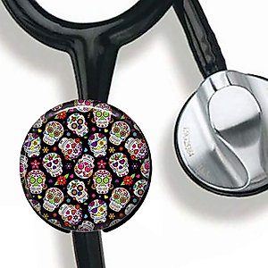 Sugar Skull Stethoscope Tag Personalized,Nurse Doctor Stethoscope ID Tag Customized, Medical Stethoscope Name Tag with Writable Surface-Black