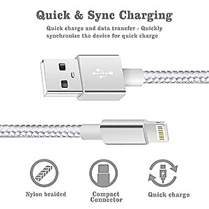 Ximytec iPhone Charger Cable [Mfi-Certified] 3Pack 10ft Nylon Braided High Speed USB Charging Cord Compatible with iPhone 12/11/XS/XR/X/8/7/6/5/iPad-SilverGray