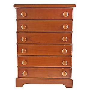 Home-X 6-Drawer Organizer for Sewing, Spools of Thread, Craft Supplies, Makeup, or Jewelry, Wood with Cherry Finish, 17" L x 6 ¾" W x 11 ¾" H