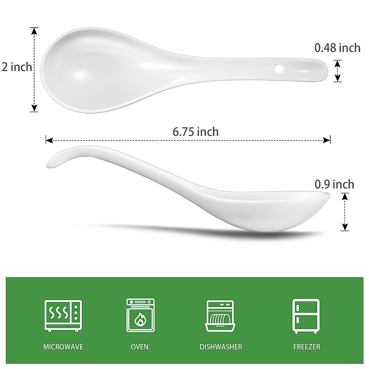 Set of 24 Asian Soup Spoons Ceramic Chinese Japanese Soup Spoons 6.75 Inch Large Ultra-fine Porcelain Kitchen Tablespoon for Dumpling Ramen Cereal Stews Pho Wonton, Deep Oval Hook Design (White)