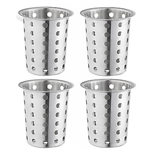 TrueCraftware – Set of 4 - Flatware Cylinder with outer lip, Stainless Steel - Kitchen Tools Flatware Holder Utensil Drying Cylinder Countertop Silverware Caddy