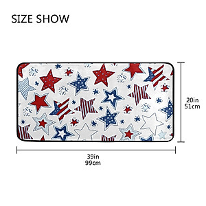 SLHKPNS 4th of July Patriotic Kitchen Rugs,American Flag Rug Non-Slip Kitchen Mat Comfort Runner Doormat 39x20 Inch Soft Floor Mat for Home Decor