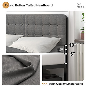 EMODA 16 Inch King Size Bed Frame with Upholstered Headboard and Metal Footboard, Heavy Duty Metal Slats Support Mattress Foundation, No Box Spring Needed, Easy Assembly