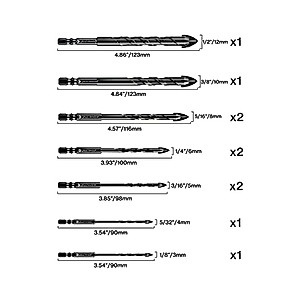 Masonry Concrete Drill Bit Set, Lytool 10Pcs Ceramic Tile Bits for Drill, Carbide Tip Hex Shank Bit for Brick, Tile, Wood, Glass, Plastic, Wall Mirror, Paver on Concrete or Brick Wall, 1/8" to 1/2"