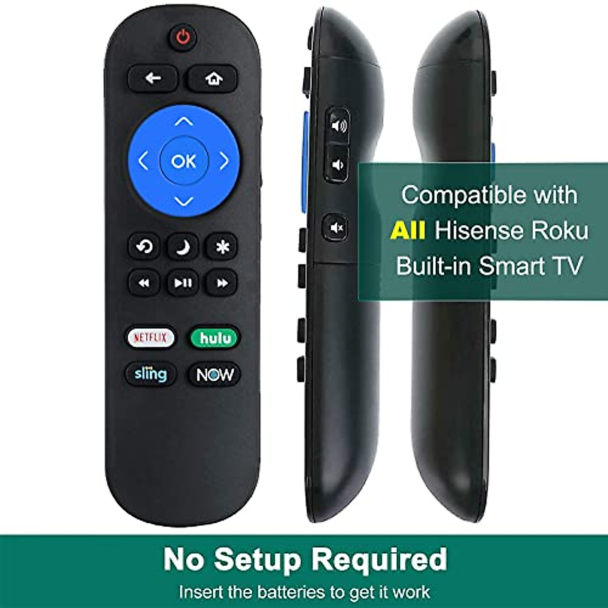 Replacement Remote Compatible with All Hisense Roku TV + Liminescence Green Remote Case, Replace HU-RCRUS-20 Remote Universal for Hisense Roku Smart TV Remote with Shockproof Protective Remote Cover