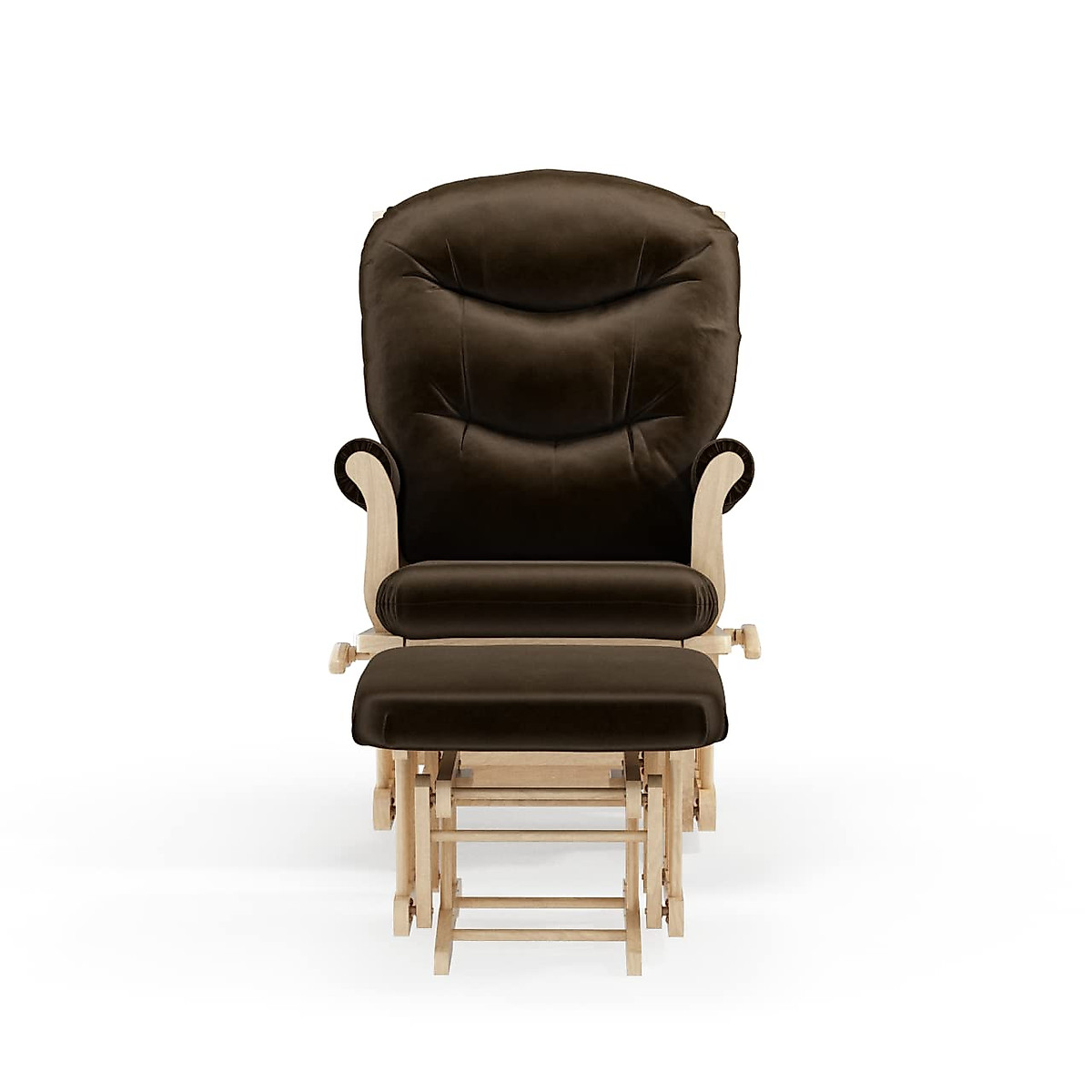 Dutailier Adele 3193 Wooden Glider Multiposition-Lock Recline with Ottoman, Natural/Velvet Chocolate