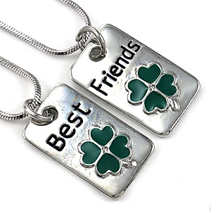 Soulbreezecollection St. Patrick's Day Irish Good Luck Shamrock Four Leaf Clover Best Friend Forever Necklace