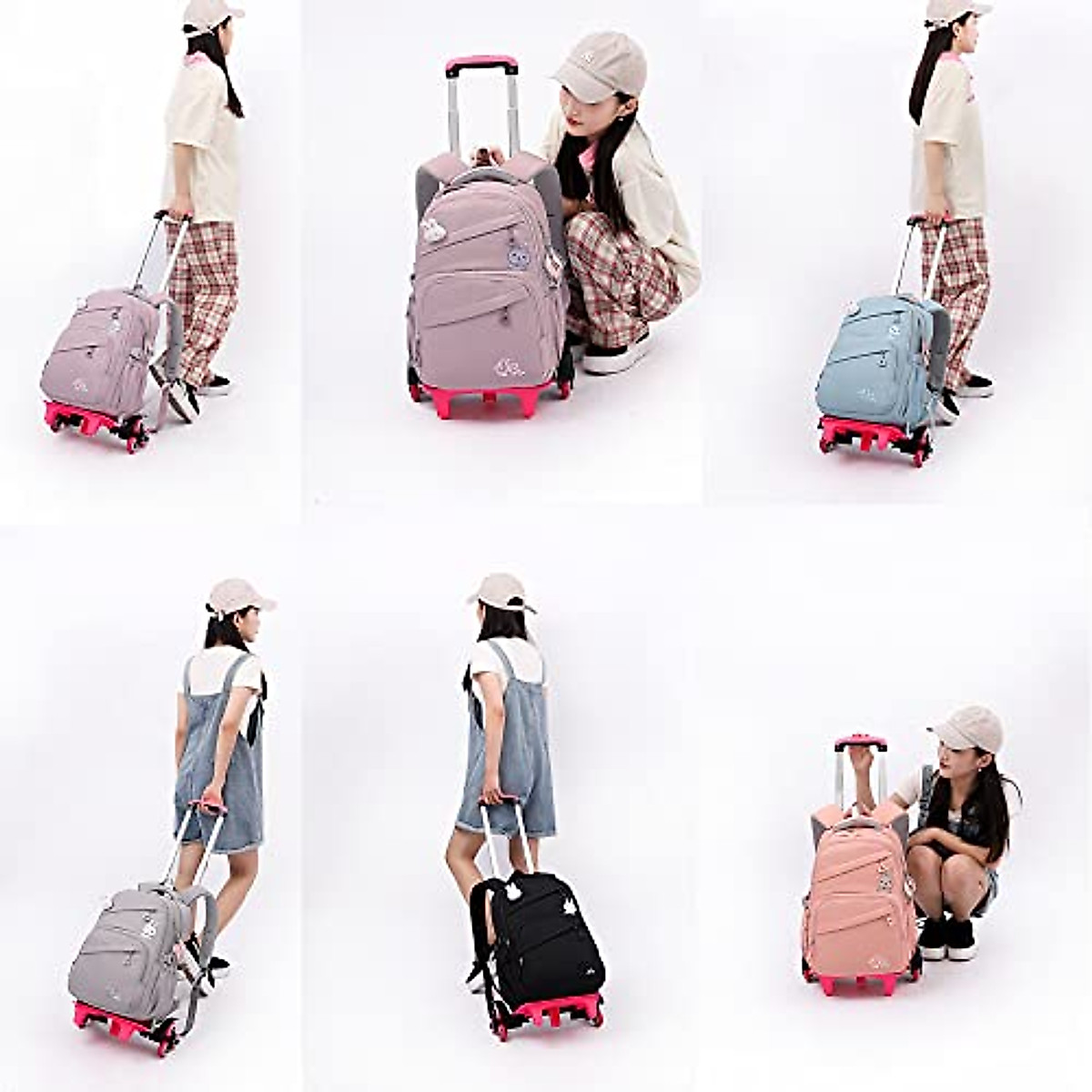 Rolling Backpack for Girls Trolley BookBag with Wheels Elementary and Middle School Luggage Travel Bag