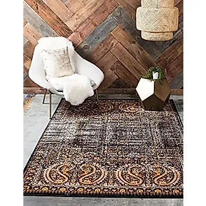 Unique Loom Imperial Collection Paisley, Distressed, Border, Vintage, Modern, Abstract Area Rug, 2 x 3 ft, Black/Orange