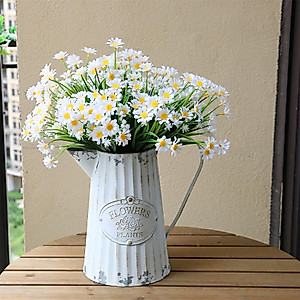 Gormiya 8 Bundles Artificial Daisy Mums Flowers Outdoor UV Resistant Plastic Fake Daisy Sunflowers Plants for Home Backyard Window Box Porch Garden Decoration, White