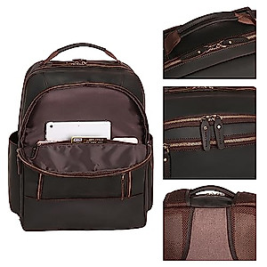ZHYOL Men's Leather Backpack 17.3 Inch Laptop Backpack Genuine Leather Casual Travel Daypack Hiking Travel Bag Camping Rucksack