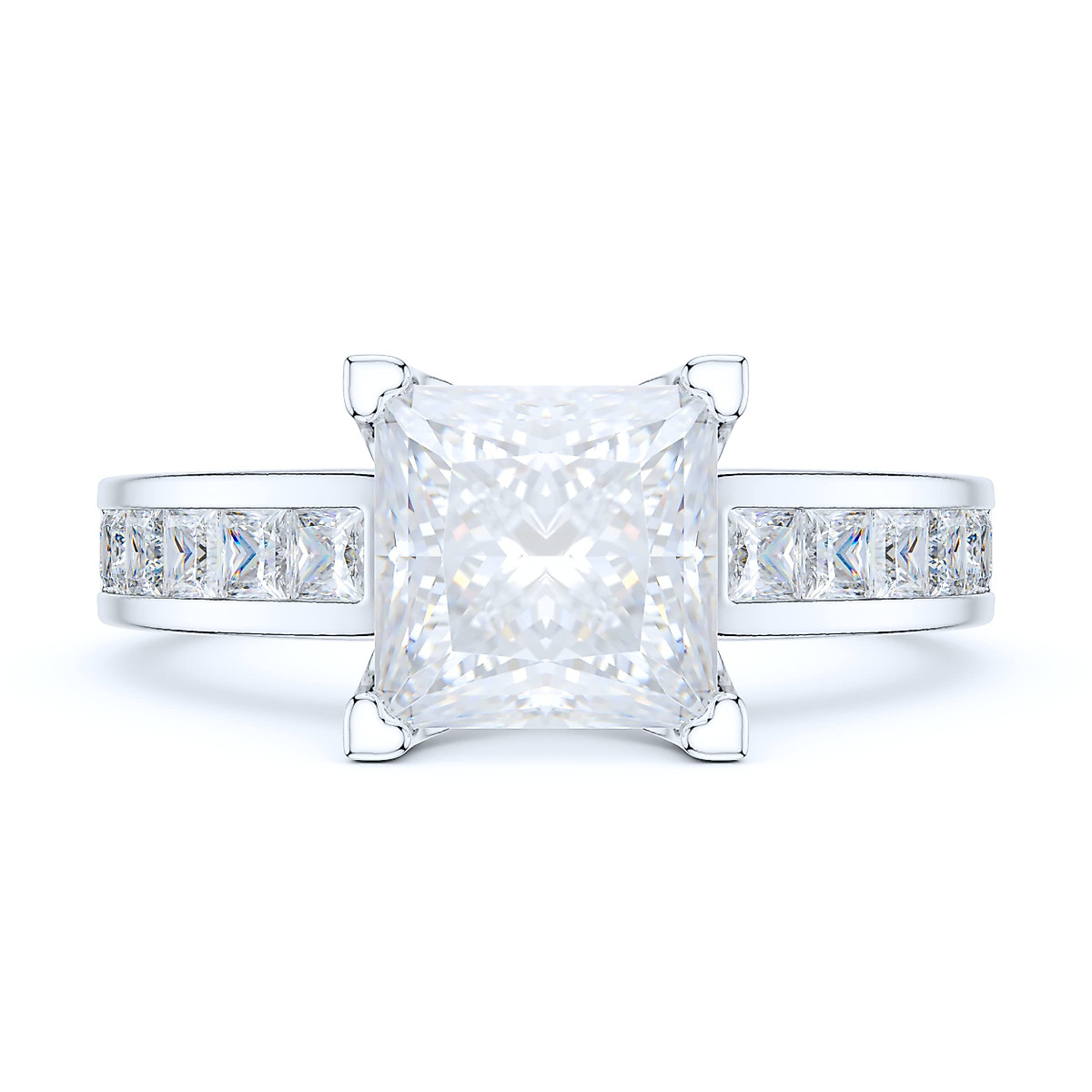 PRSTANI Sterling Silver 1.5ct Classic Filigree Pattern Simulated Princess Cut Diamond Promise Engagement Ring (6.5)