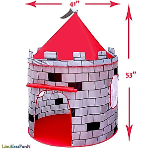 LimitlessFunN Knight Castle Pop Up Kids Play Tent | Includes Star Lights & Carrying Case |, Children Indoor Castle Playhouse for Boys, Toddlers, 41" D x 41" W x 53" H